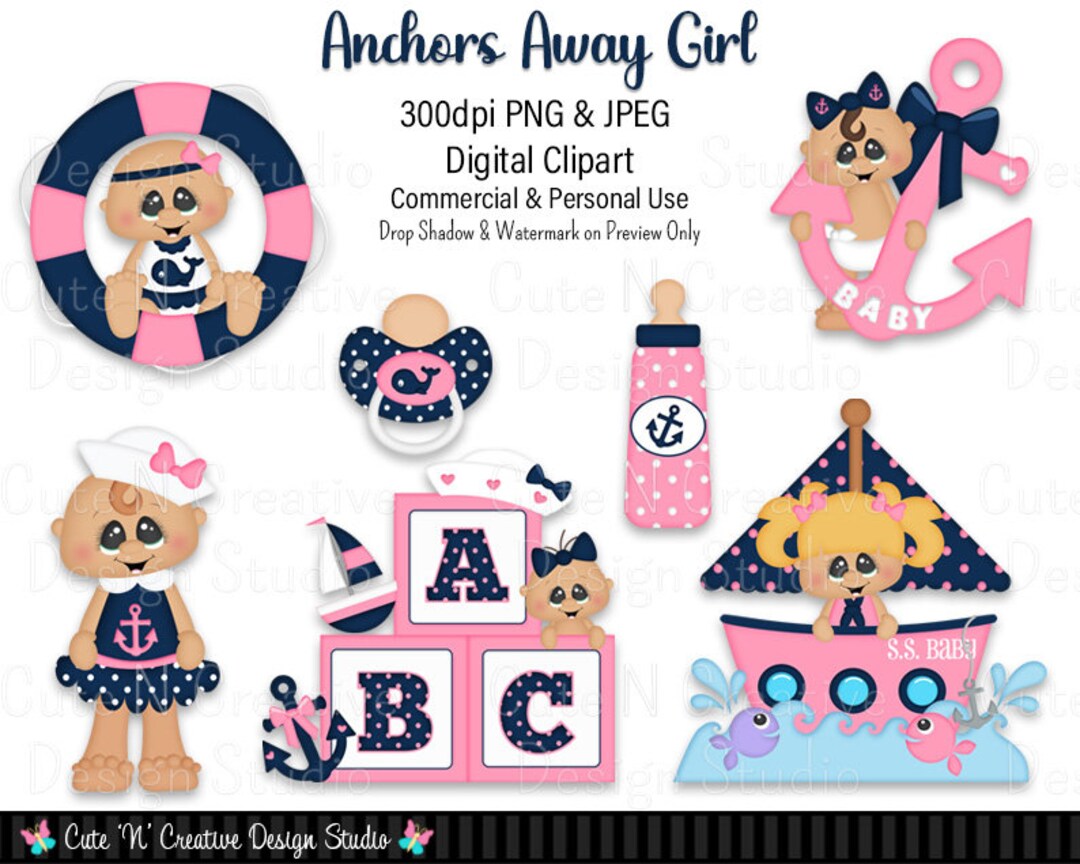 Anchors Away Girl Digital Clip Art Set ~ Graphics Kristi W Designs ...