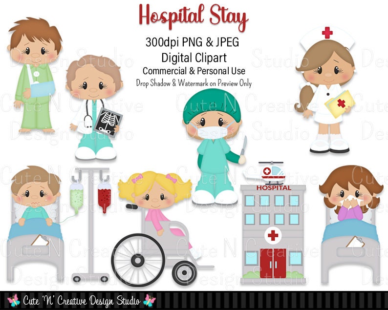 Hospital Stay Digital Clip Art Set ~ Graphics Kristi W Designs Personal ...