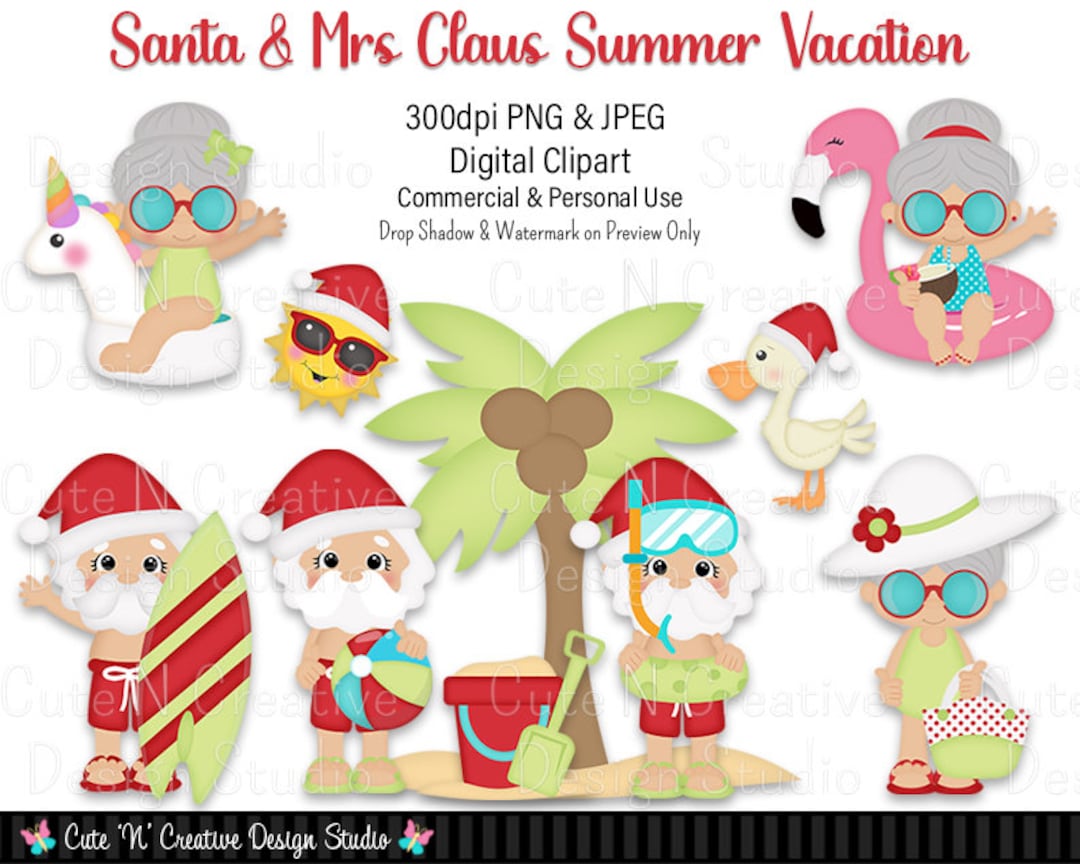Santa and Mrs Summer Vacation Digital Clip Art Set ~ Graphics Kristi W ...