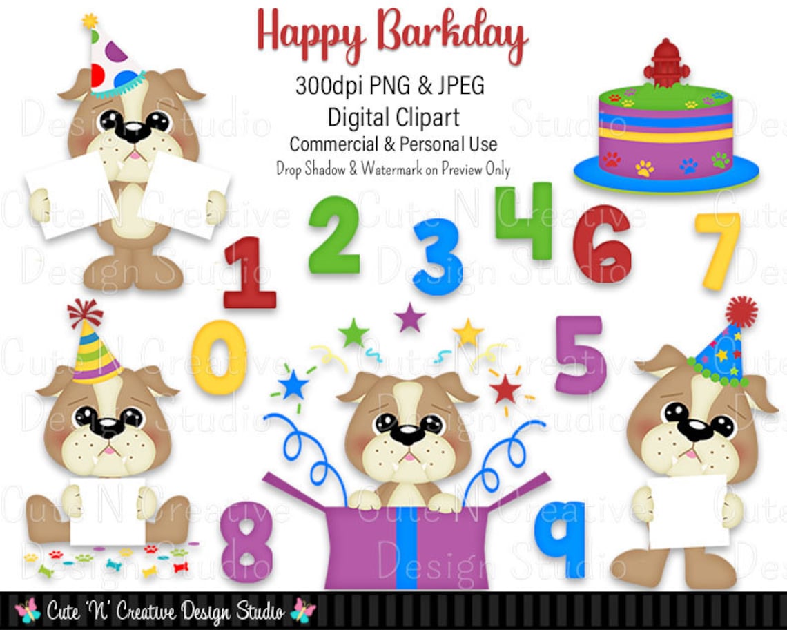 Happy Barkday Digital Clip Art Set ~ Graphics Kristi W Designs Personal ...
