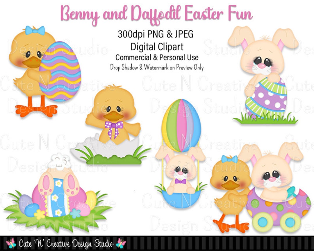 Benny and Daffodil Easter Fun Digital Clip Art Set ~ Graphics Kristi W ...