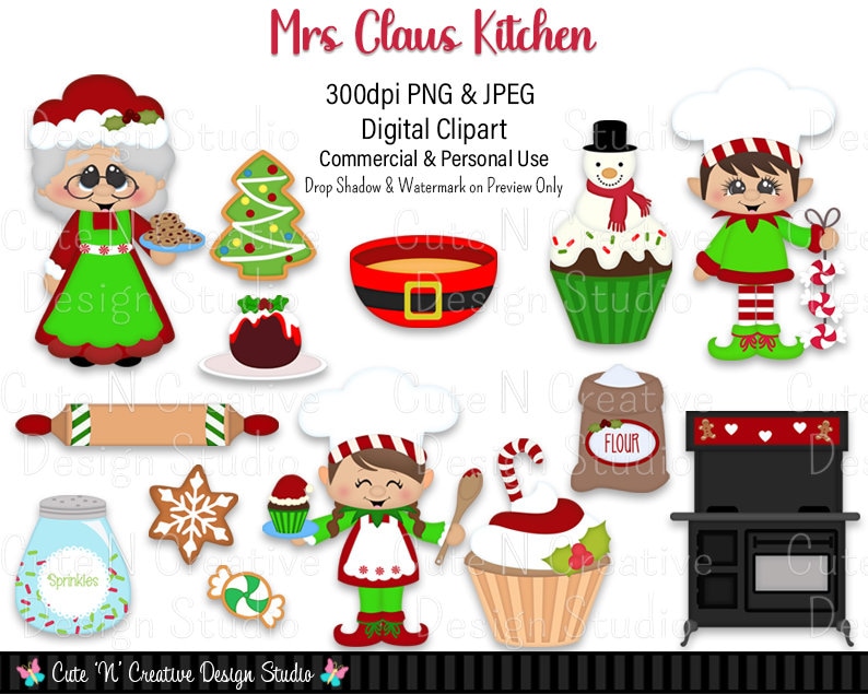 Mrs Claus Kitchen Digital Clip Art Set ~ Graphics Kristi W Designs ...