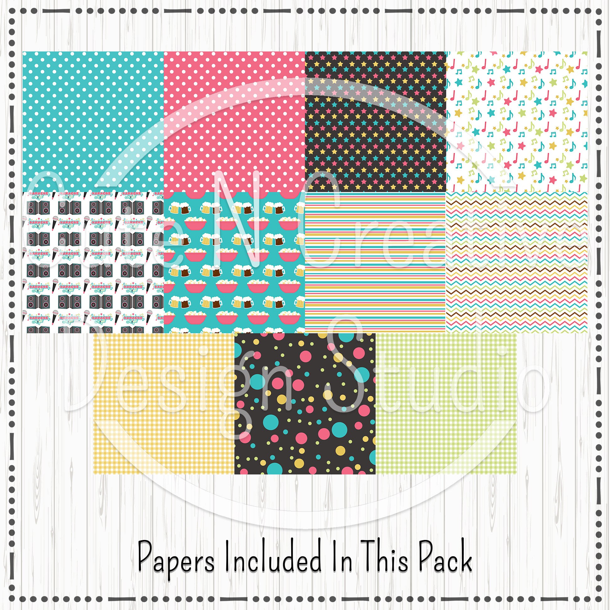 Karaoke Night Girls Coordinating Digital Paper Pack ~ Graphics Kristi W ...