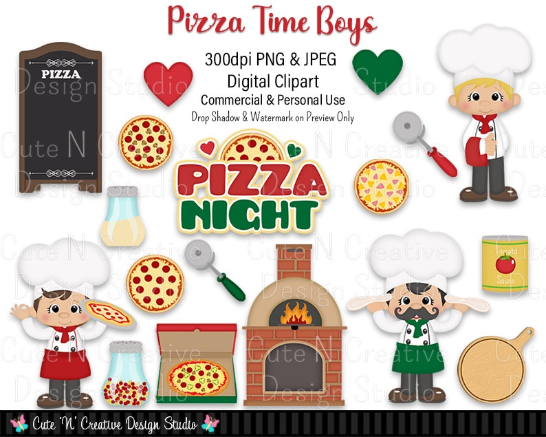 Pizza Time Boys Digital Clip Art Set ~ Graphics Kristi W Designs ...