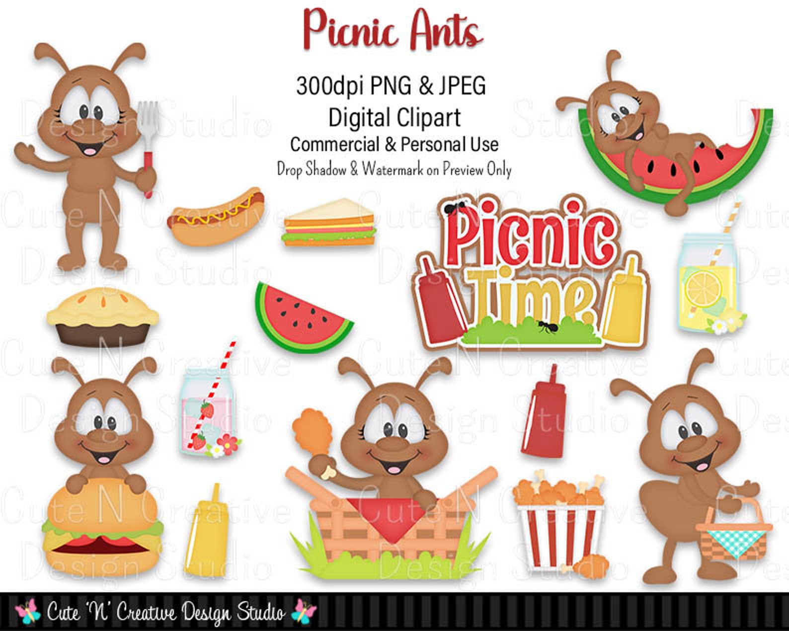 Picnic Ants Digital Clip Art Set ~ Graphics Kristi W Designs Personal ...