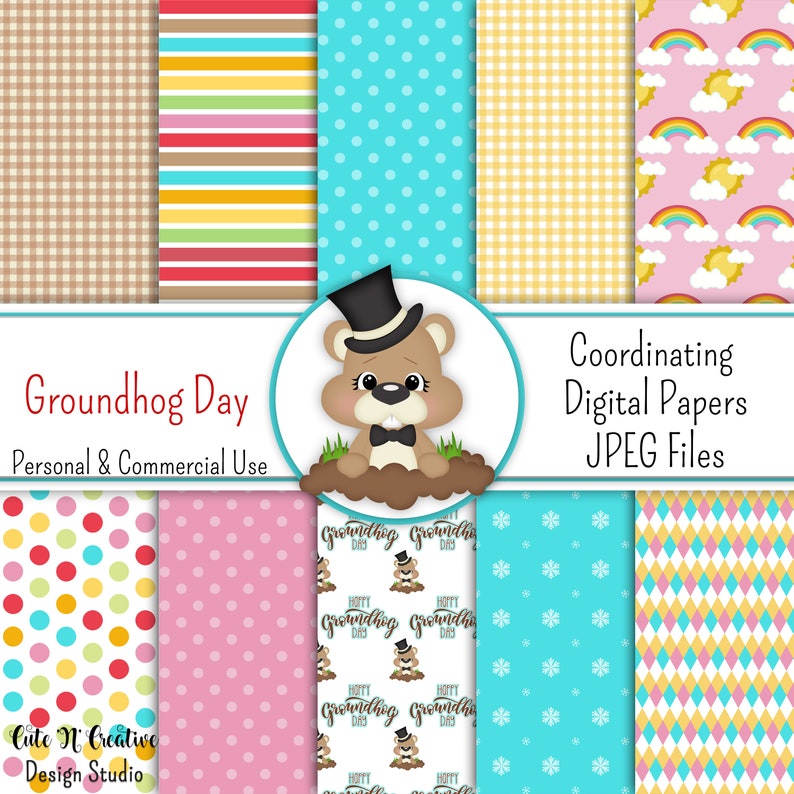 Groundhog Day Coordinating Digital Paper Pack ~ Graphics Kristi W ...