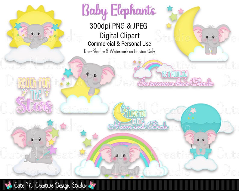 Baby Elephants Digital Clip Art Set ~ Graphics Kristi W Designs ...