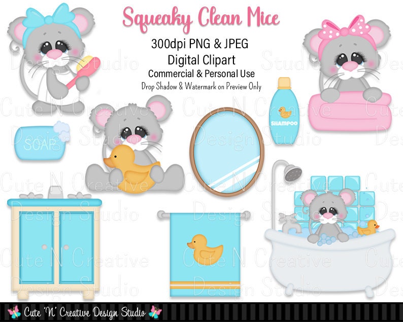 Squeaky Clean Mice Digital Clip Art Set ~ Graphics Kristi W Designs ...