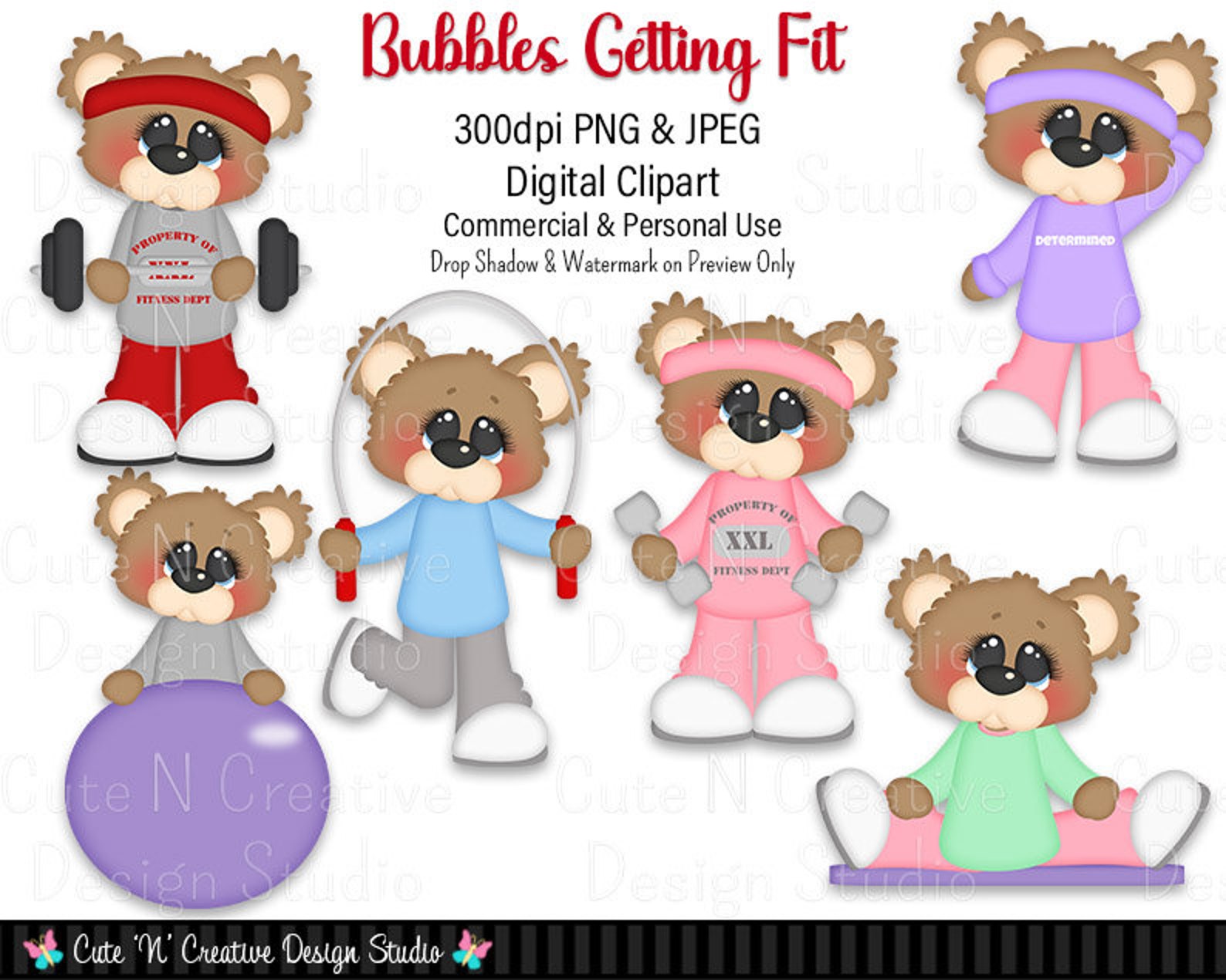 Bubbles Getting Fit Digital Clip Art Set Graphics Kristi W Designs ...