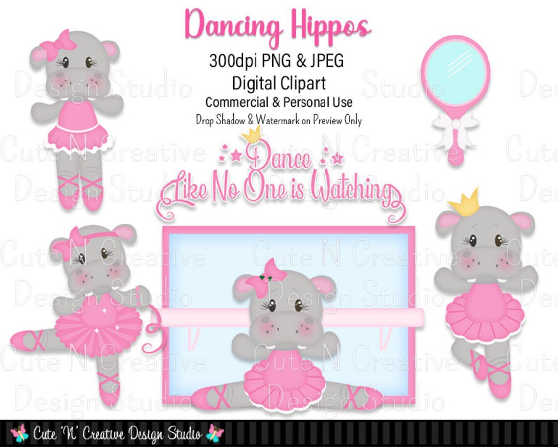 Dancing Hippos Digital Clip Art Set ~ Graphics Kristi W Designs ...
