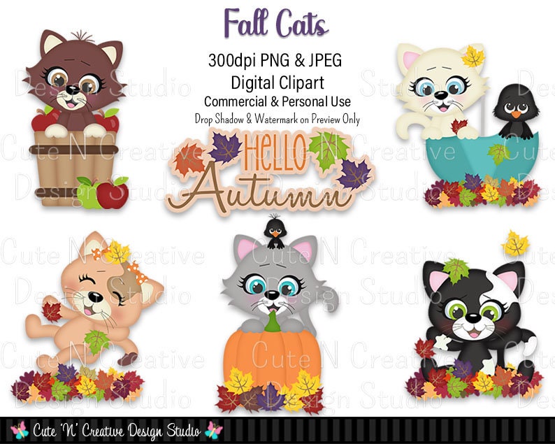 Fall Cats Digital Clip Art Set ~ Graphics Kristi W Designs Personal ...