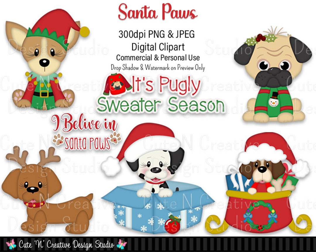 Santa Paws Digital Clip Art Set ~ Graphics Kristi W Designs Personal ...