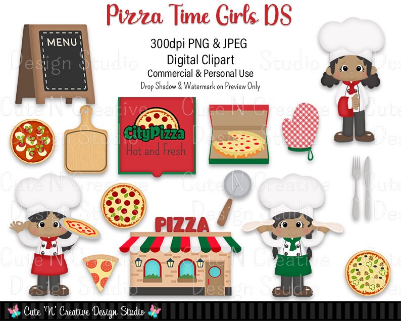 Pizza Time Girls DS Digital Clip Art Set ~ Graphics Kristi W Designs ...
