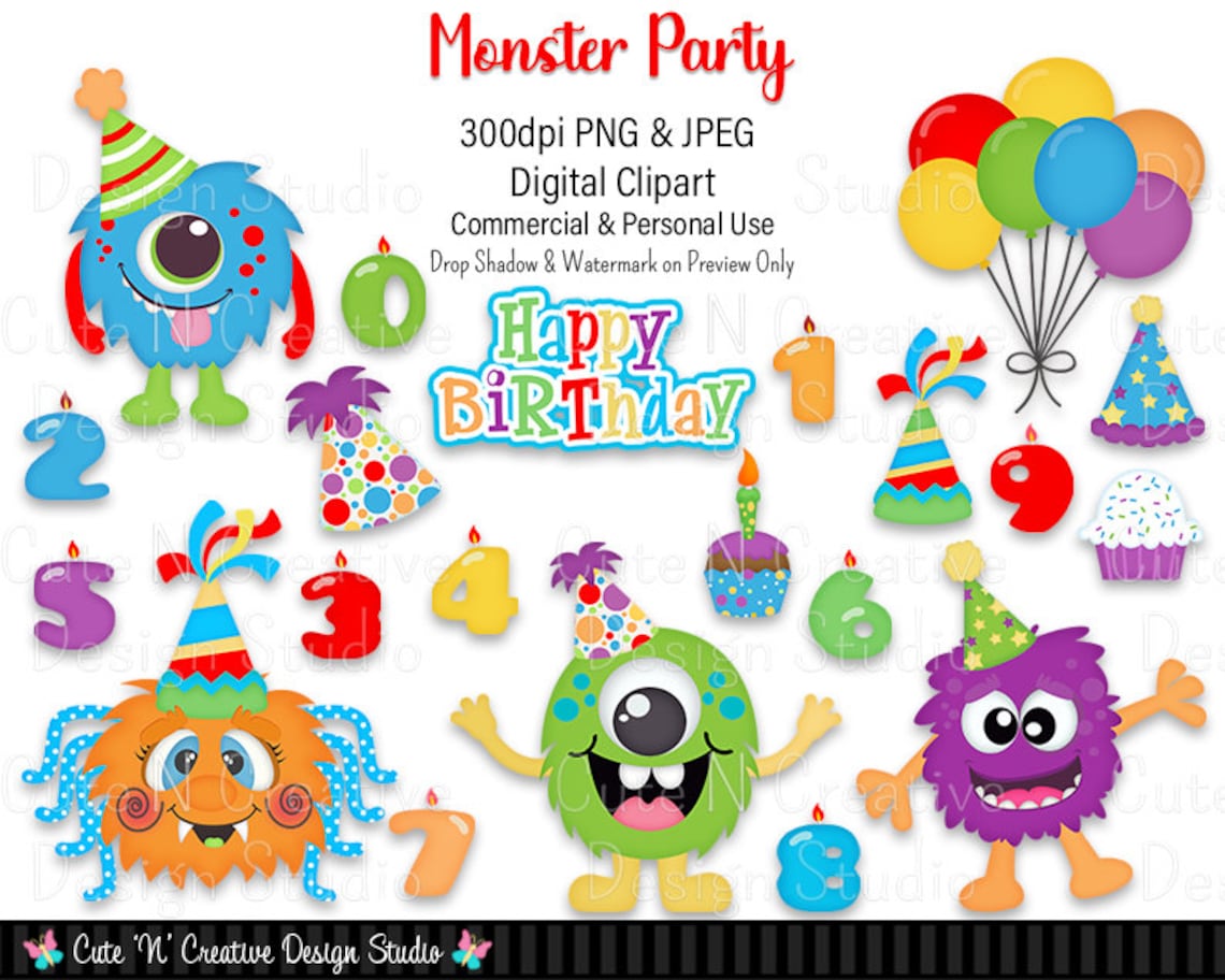 Monster Party Digital Clip Art Set ~ Graphics Kristi W Designs Personal ...