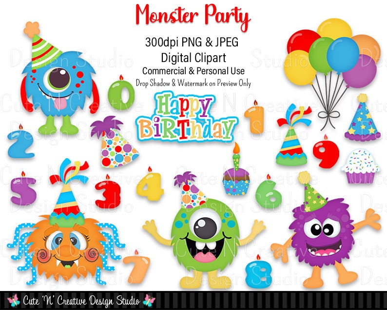 Monster Party Digital Clip Art Set ~ Graphics Kristi W Designs Personal ...