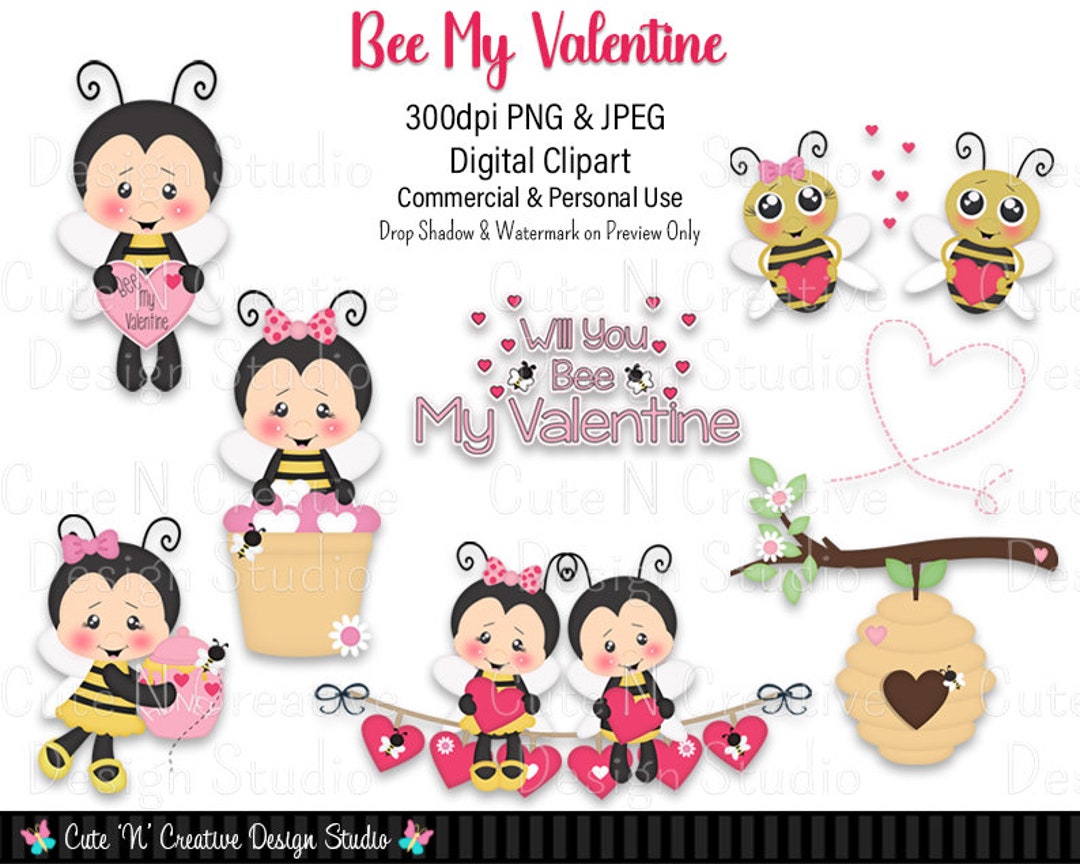 Bee My Valentine Digital Clip Art Set ~ Graphics Kristi W Designs ...