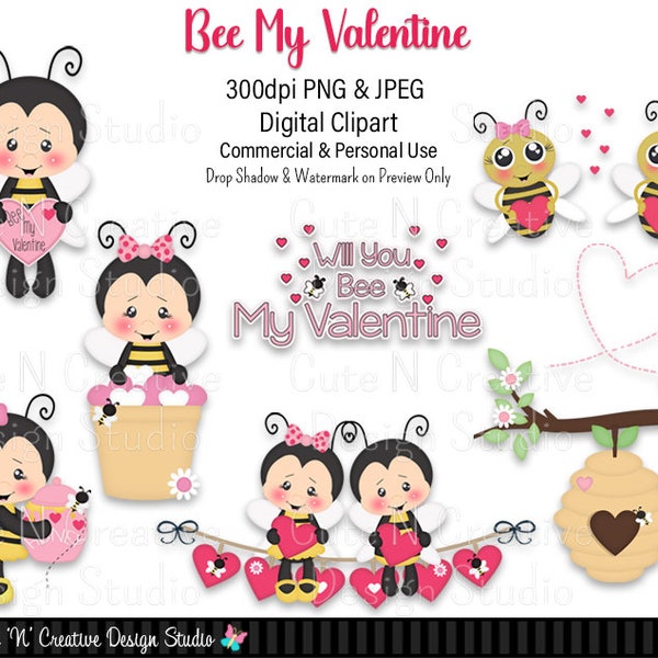 Cute Bee Valentine Clipart - Etsy