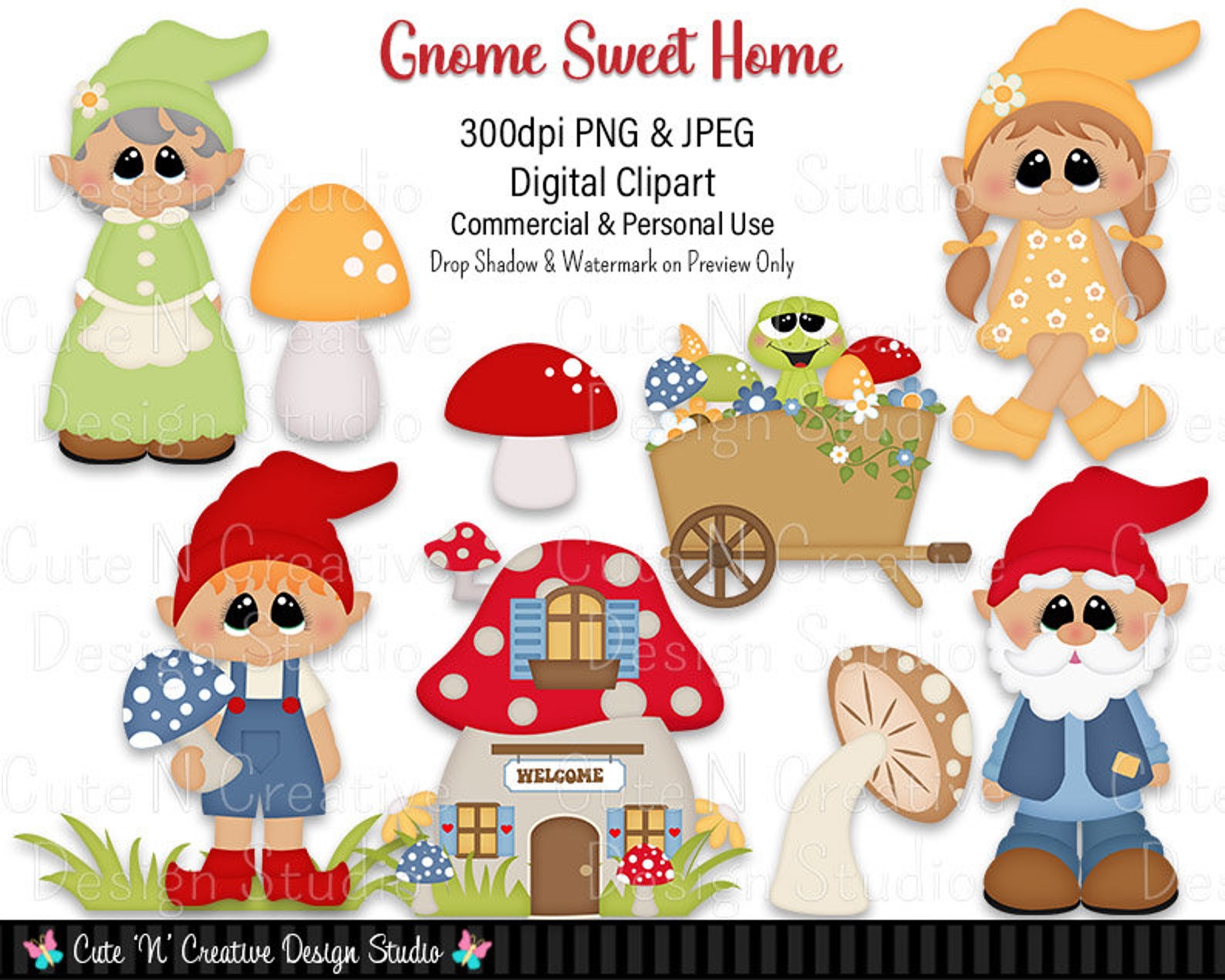 Gnome Sweet Home Digital Clip Art Set Graphics Kristi W - Etsy