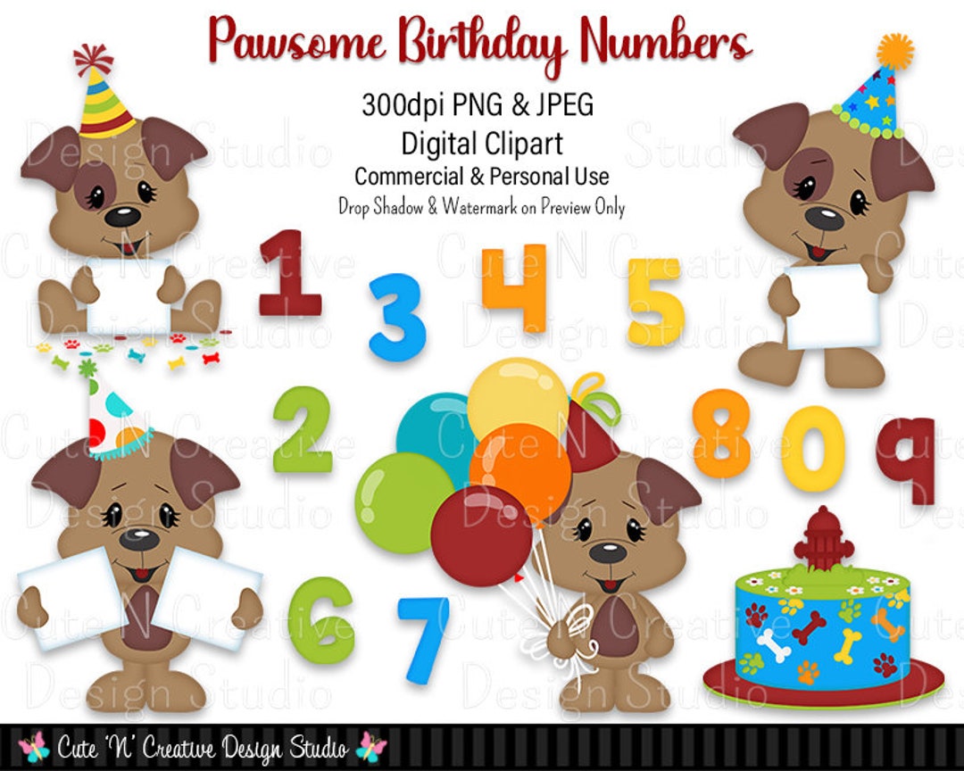 Pawsome Birthday Numbers Digital Clip Art Set ~ Graphics Kristi W ...
