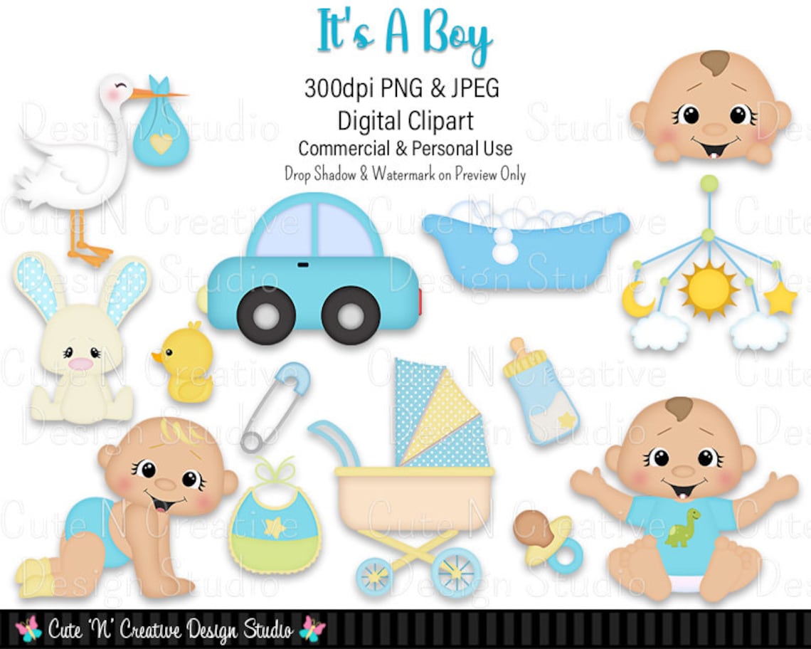 It's a Boy Digital Clip Art Set ~ Graphics Kristi W Designs Personal ...