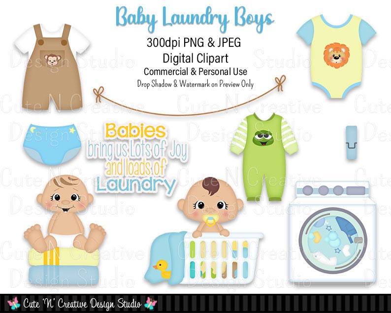 Baby Laundry Boys Digital Clip Art Set ~ Graphics Kristi W Designs ...