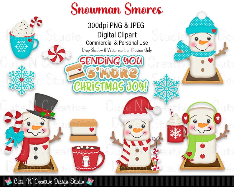 Snowman S'mores Digital Clip Art Set ~ Graphics Kristi W Designs ...