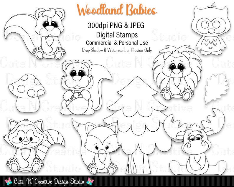 Woodland Babies Digital Stamp Set ~ Graphics Kristi W Designs Personal ...