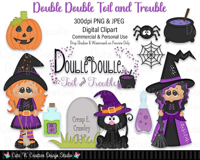 Double Double Toil & Trouble Digital Clip Art Set ~ Graphics Kristi W ...