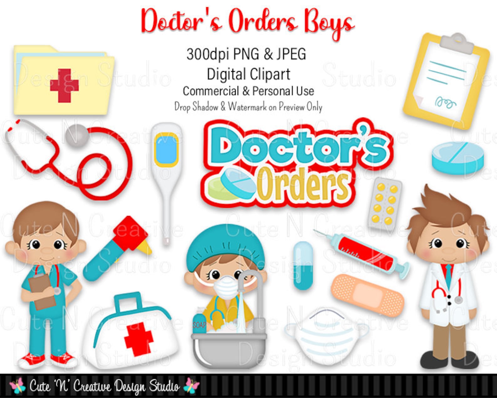 Doctor's Orders Boys Digital Clip Art Set ~ Graphics Kristi W Designs ...