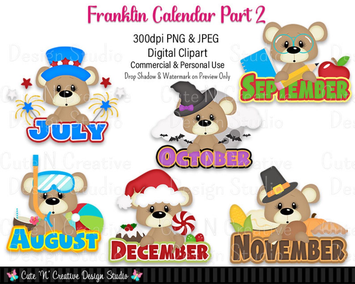 Franklin Calendar Part 2 Digital Clip Art Set ~ Graphics Kristi W ...