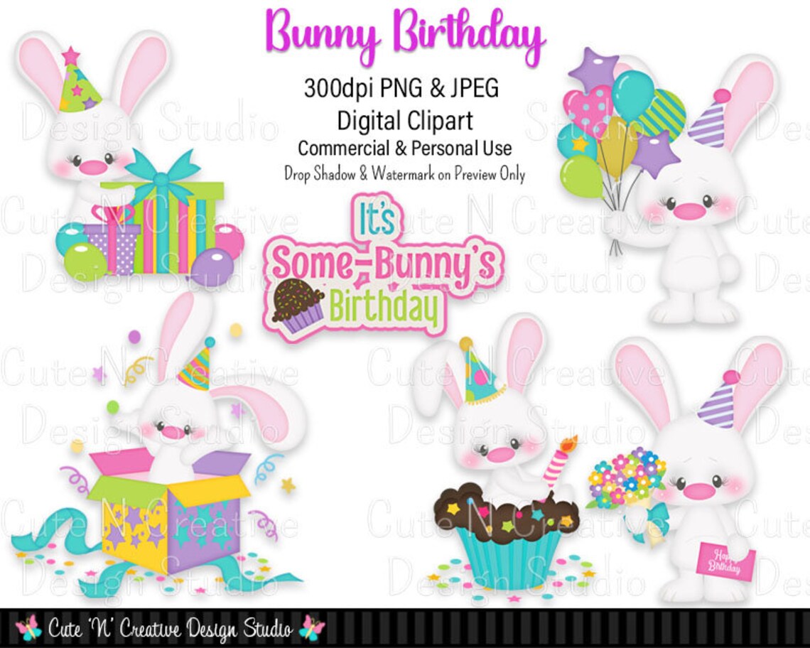 Bunny Birthday Digital Clip Art Set ~ Graphics Kristi W Designs Party ...