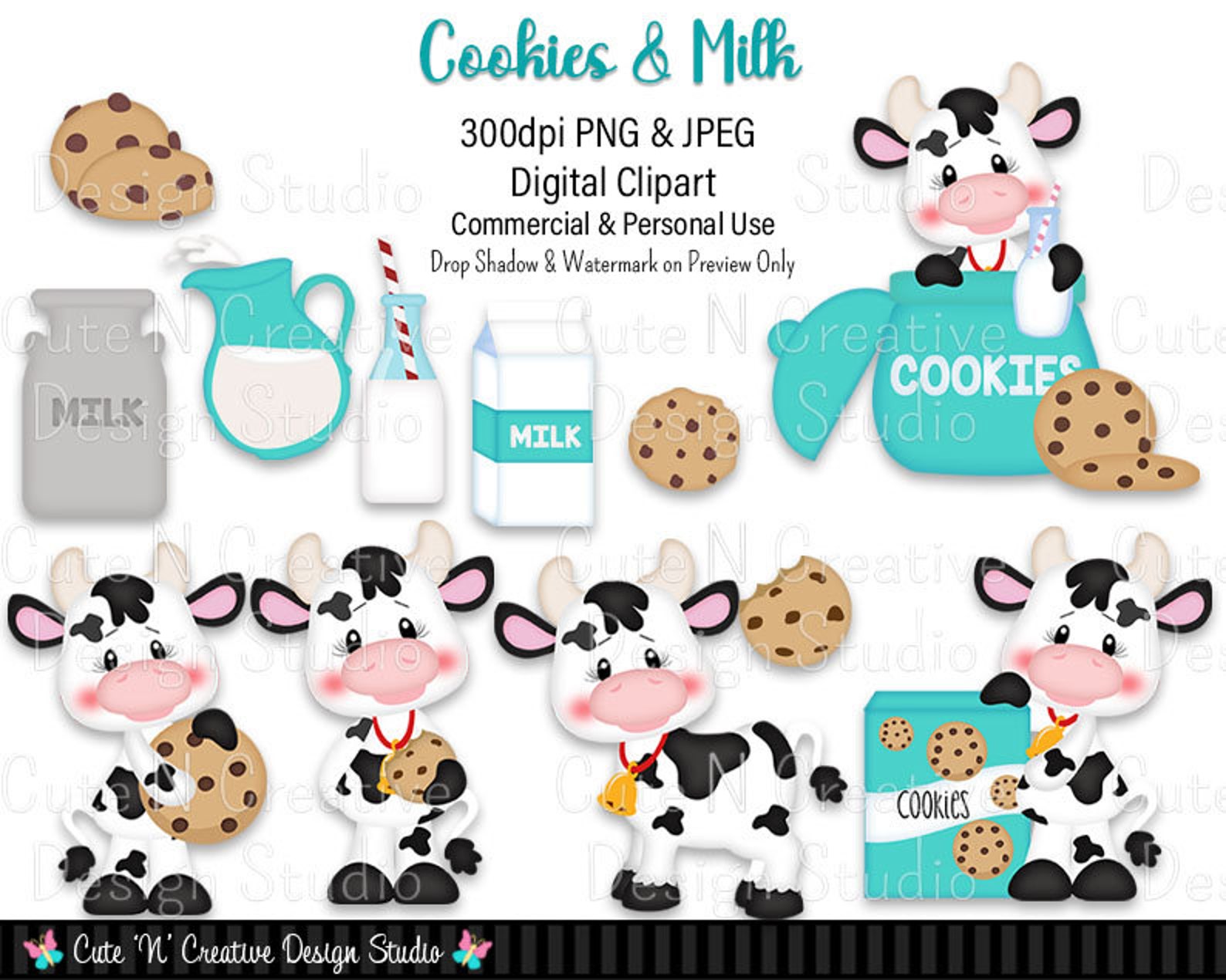 Cookies and Milk Digital Clip Art Set ~ Graphics Kristi W Designs ...