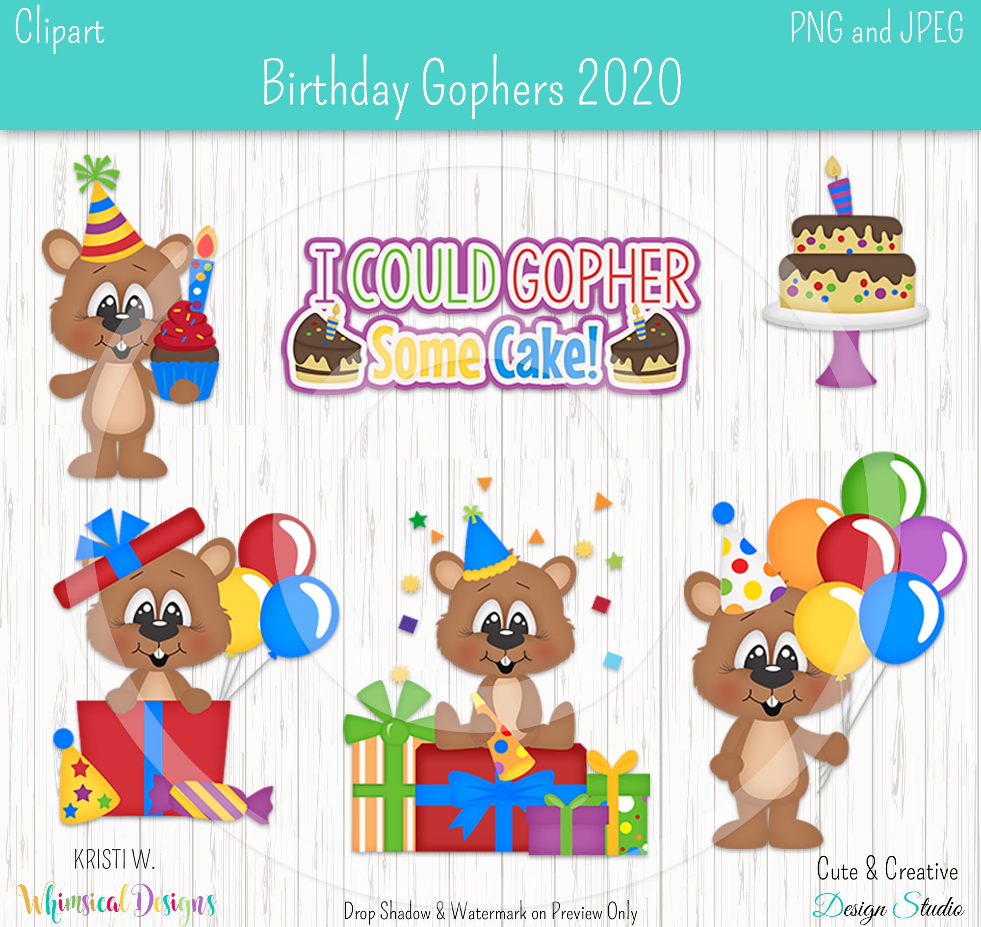 Birthday Gophers 2020 Digital Clip Art Set Graphics Kristi W | Etsy
