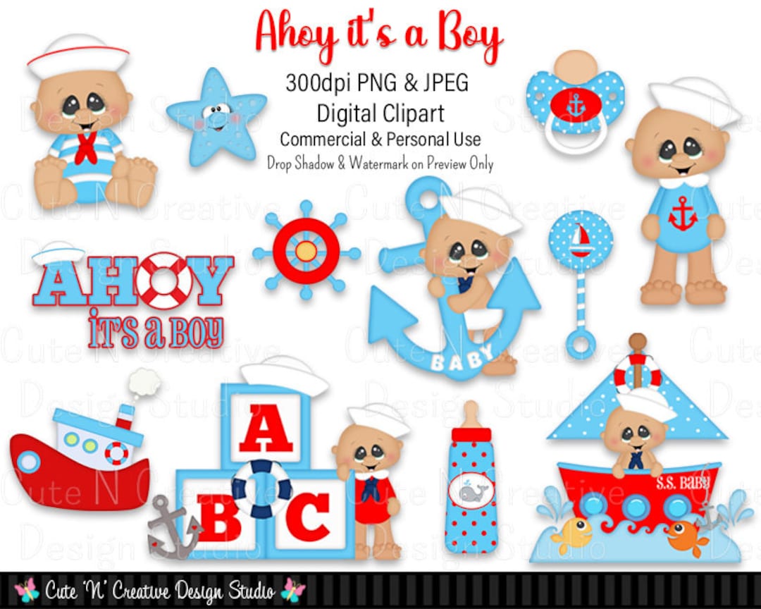 Ahoy It's a Boy Digital Clip Art Set ~ Graphics Kristi W Designs ...