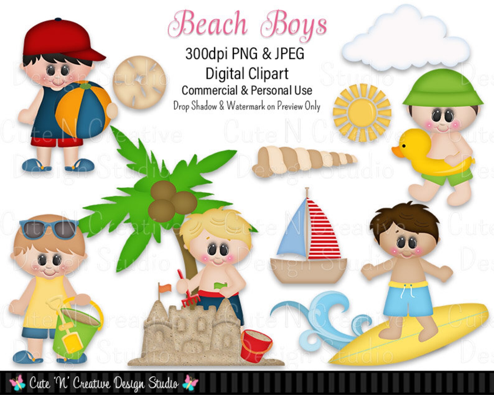 Beach Boys Digital Clip Art Set ~ Graphics Kristi W Designs Personal ...