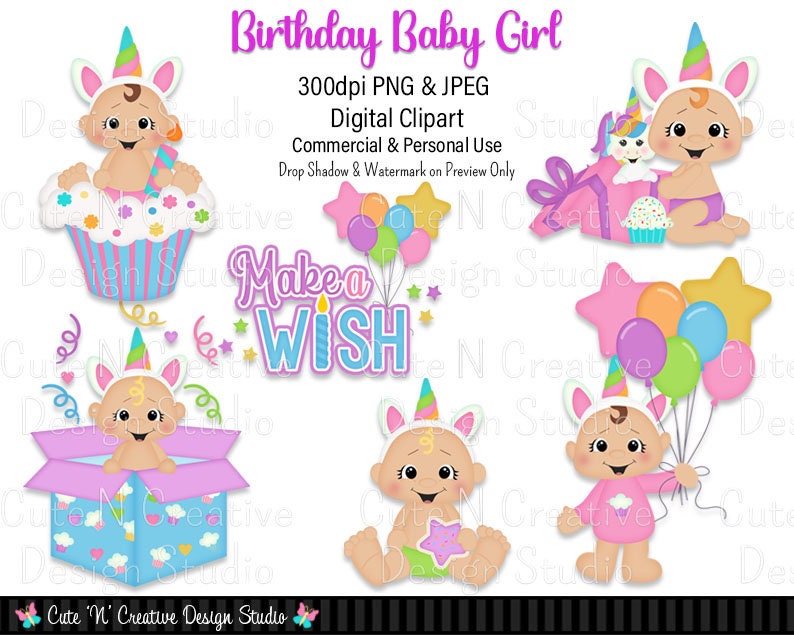 Birthday Baby Girl Digital Clip Art Set ~ Graphics Kristi W Designs ...