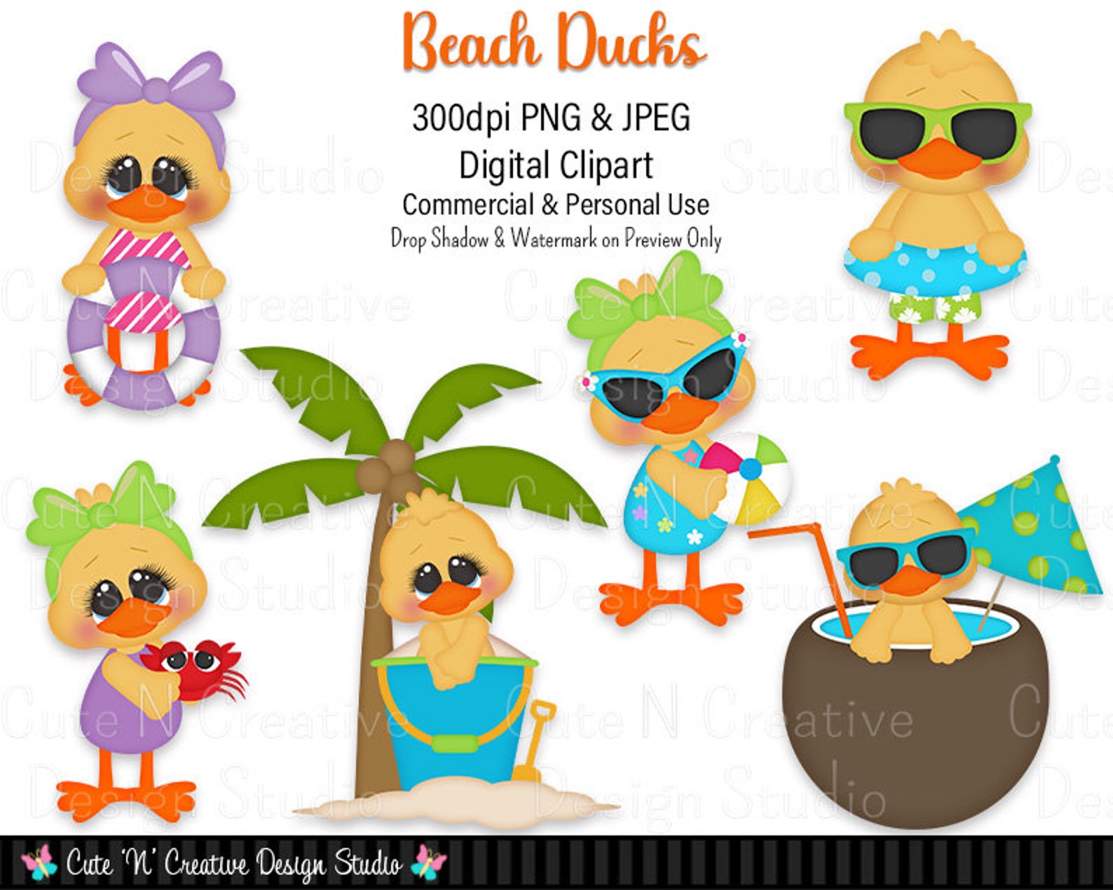 Beach Ducks Digital Clip Art Set ~ Graphics Kristi W Designs Personal ...