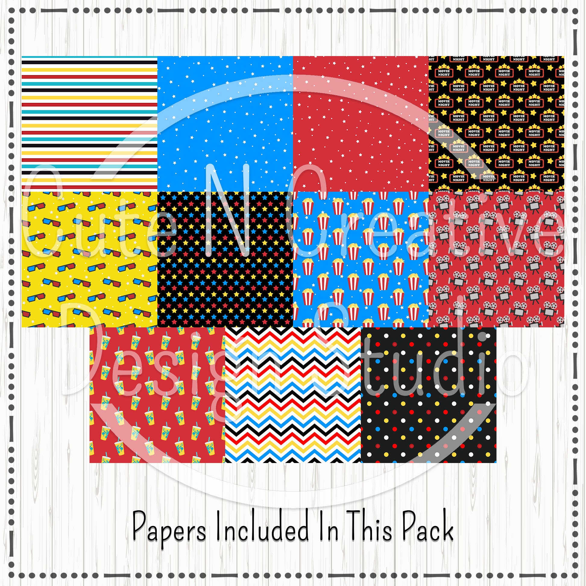 Movie Night Coordinating Digital Paper Pack ~ Graphics Kristi W Designs ...
