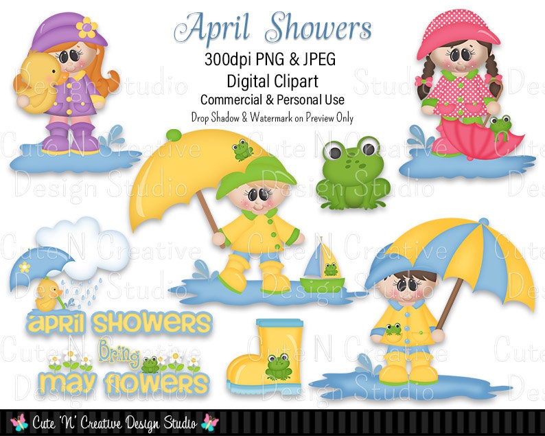 April Showers Digital Clip Art Set ~ Graphics Kristi W Designs Personal ...