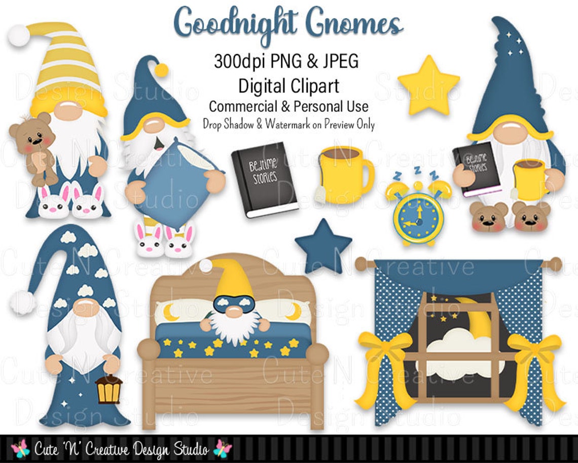 Goodnight Gnomes Digital Clip Art Set ~ Graphics Kristi W Designs ...