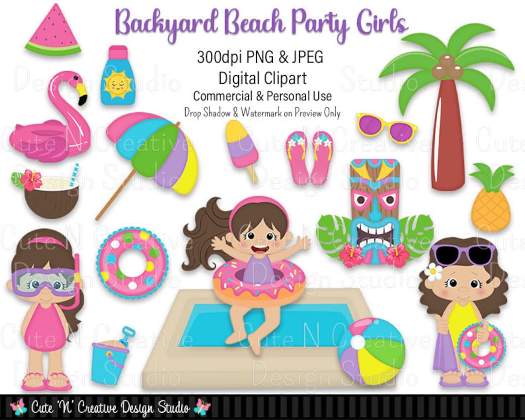 Backyard Beach Party Girls Digital Clip Art Set ~ Graphics Kristi W ...