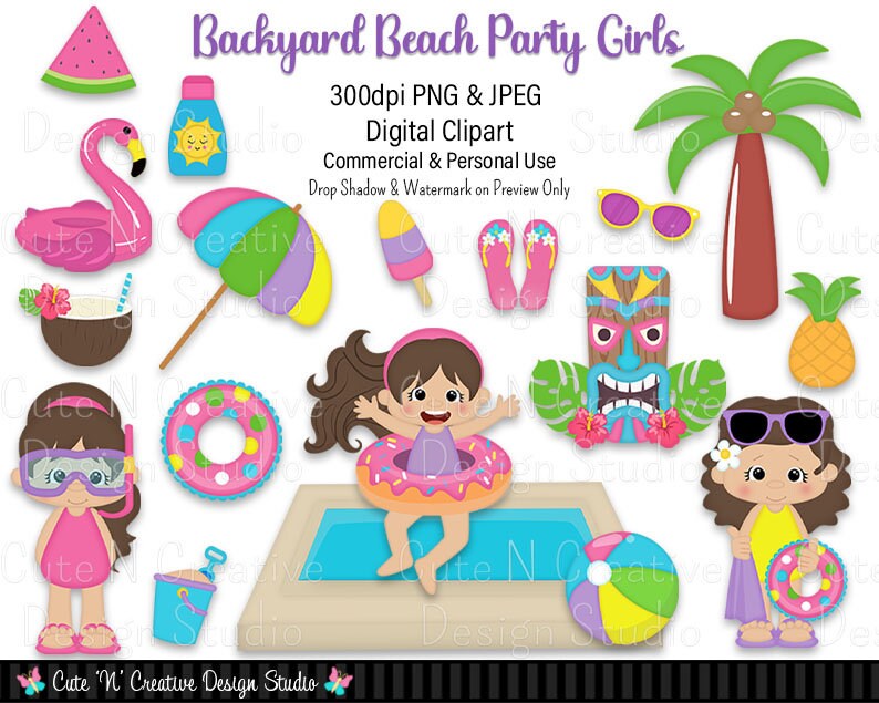 Backyard Beach Party Girls Digital Clip Art Set ~ Graphics Kristi W ...
