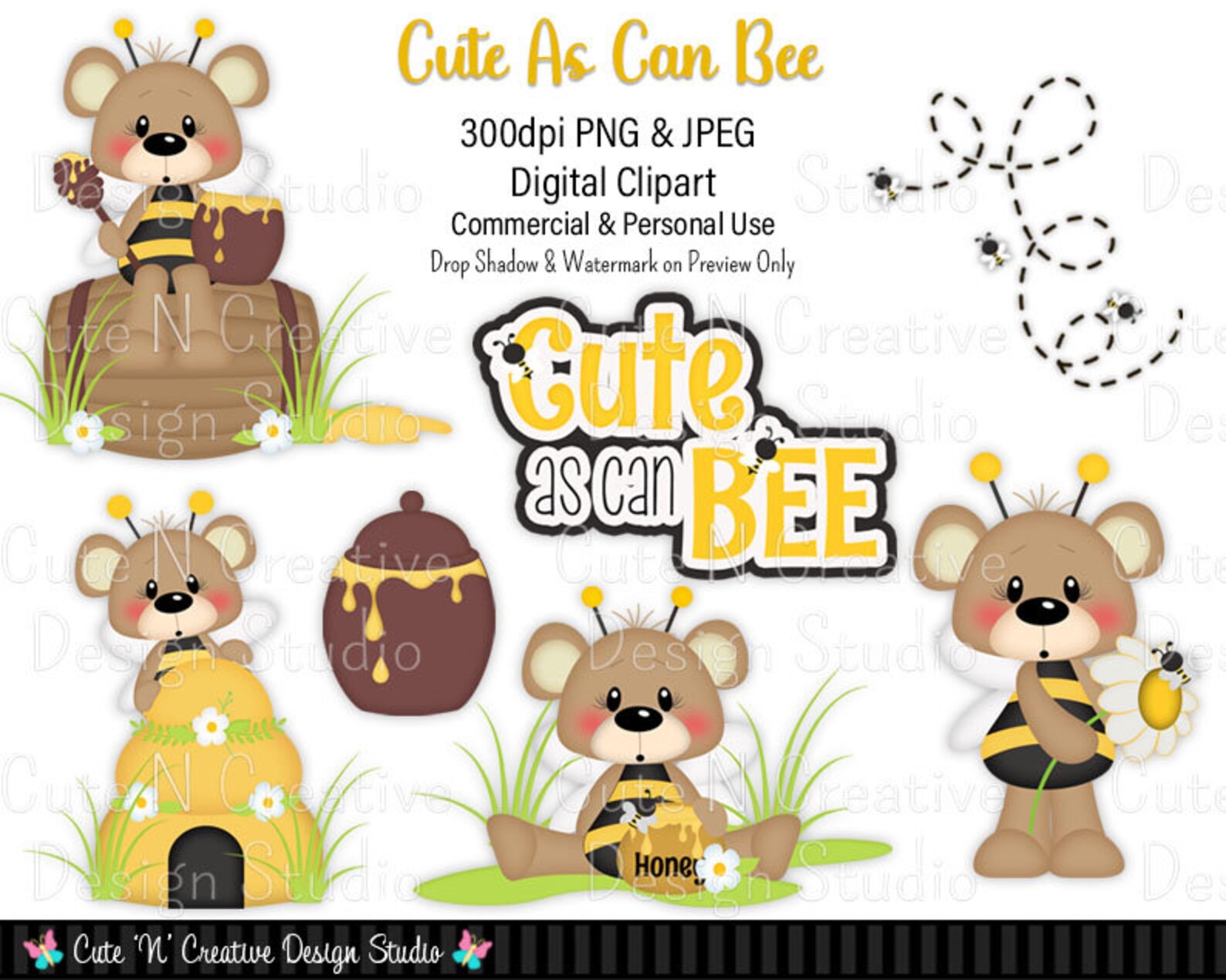 Cute as Can Bee Digital Clip Art Set ~ Graphics Kristi W Designs ...