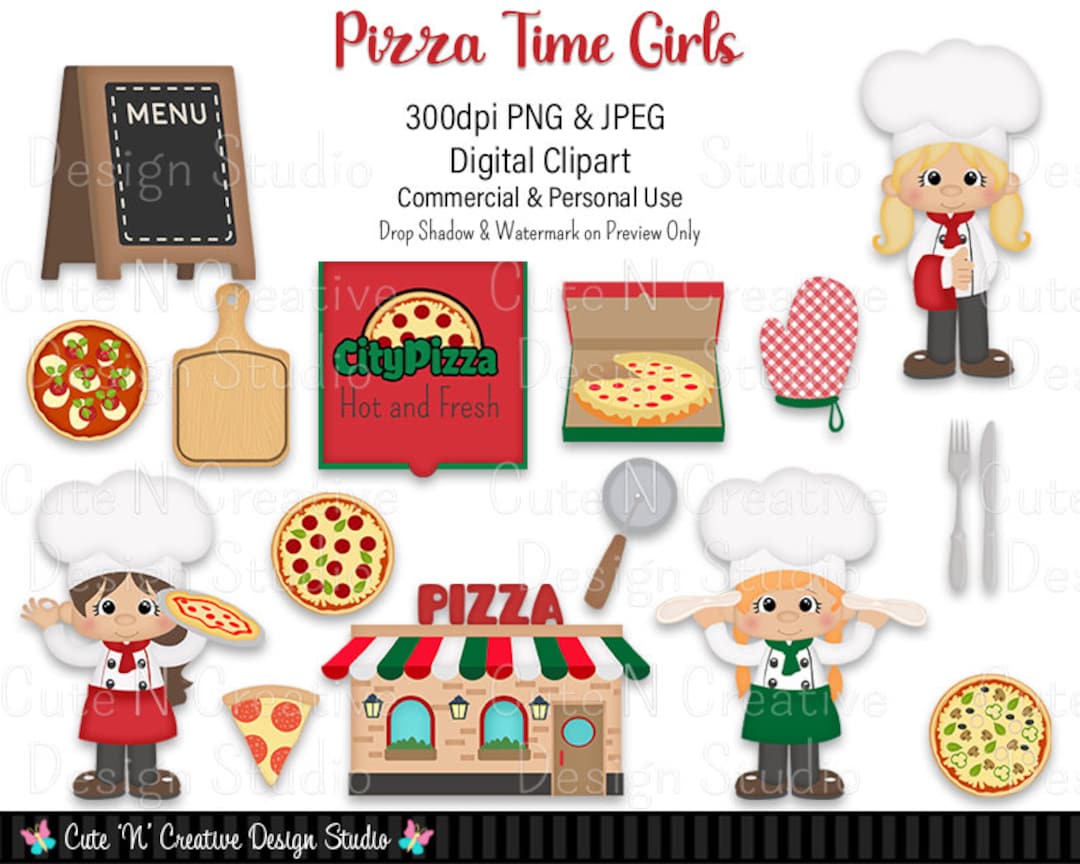 Pizza Time Girls Digital Clip Art Set ~ Graphics Kristi W Designs ...