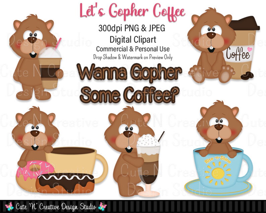 Let's Gopher Coffee Digital Clip Art Set ~ Graphics Kristi W Designs Personal & Commercial Use ...