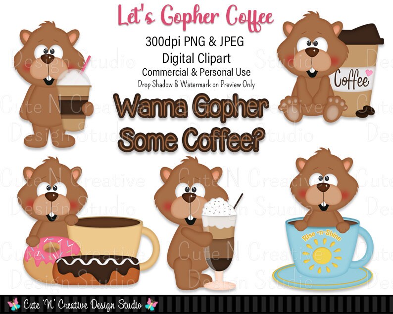 Let's Gopher Coffee Digital Clip Art Set ~ Graphics Kristi W Designs ...