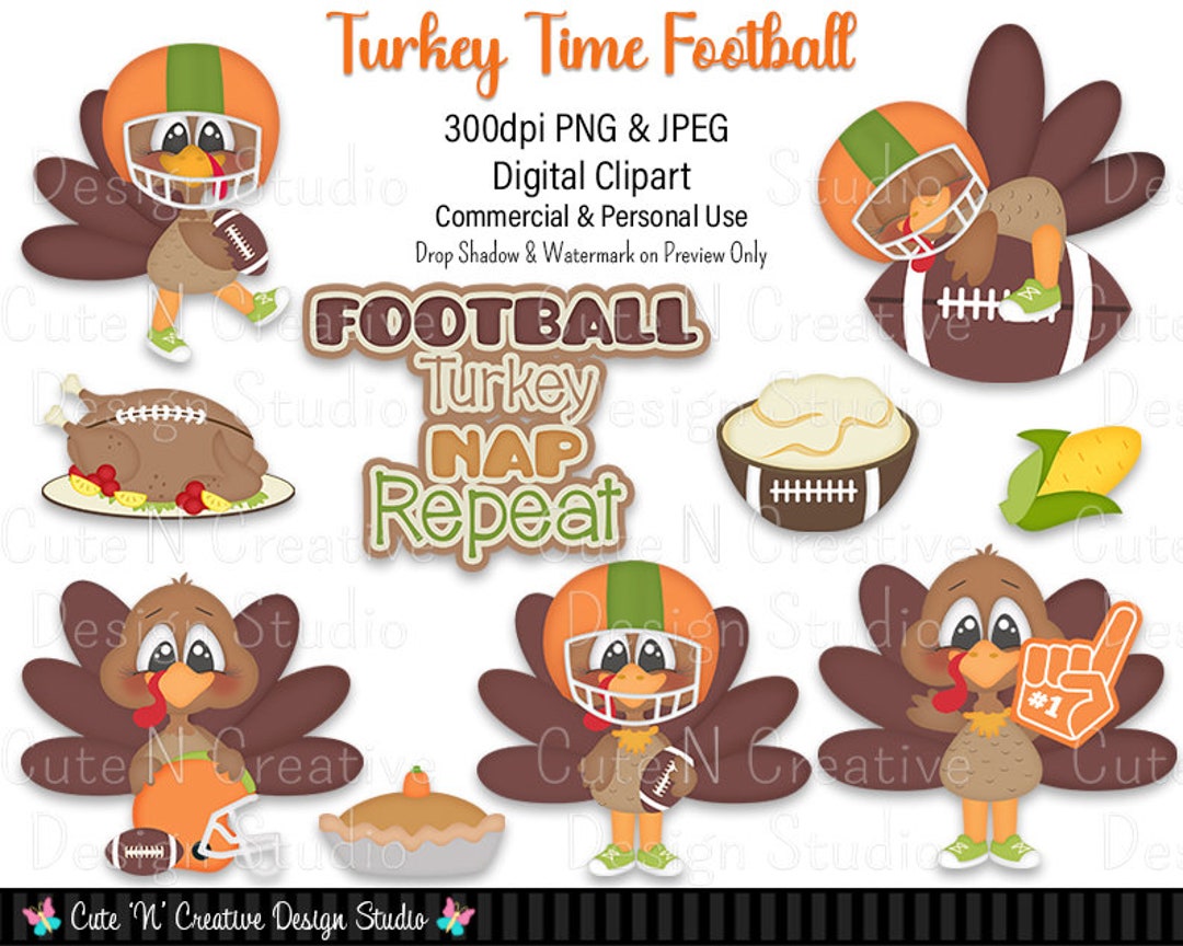 Turkey Time Football Digital Clip Art Set ~ Graphics Kristi W Designs ...