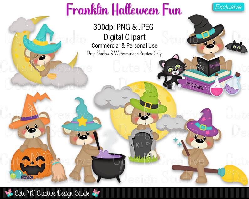 Franklin Halloween Fun EXCLUSIVE Digital Clip Art Set ~ Graphics Kristi ...