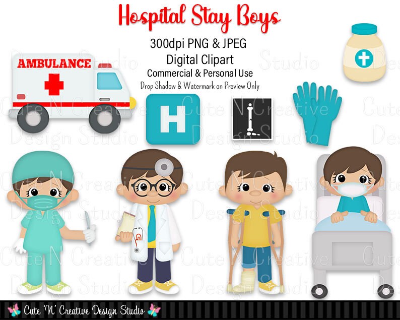 Hospital Stay Boys Digital Clip Art Set ~ Graphics Kristi W Designs ...