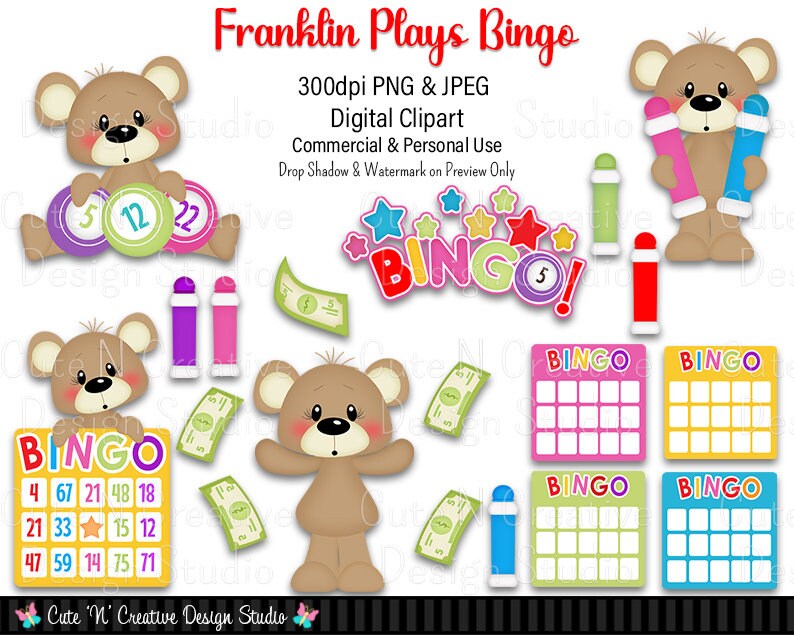 Franklin Plays Bingo Digital Clip Art Set ~ Graphics Kristi W Designs ...